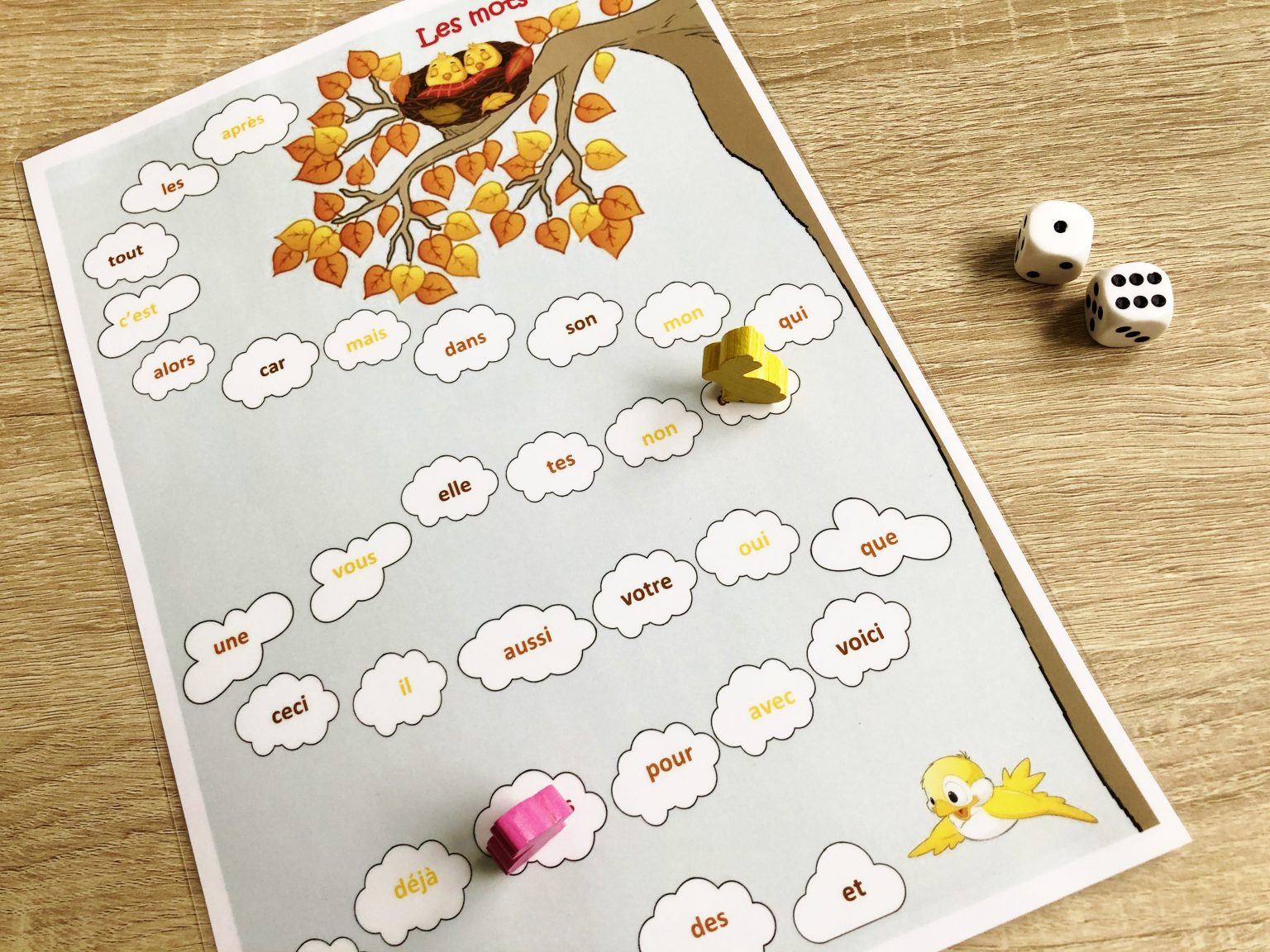 Petit plateau des mots outils - Classe et Grimaces - Jeu mots oulits CP