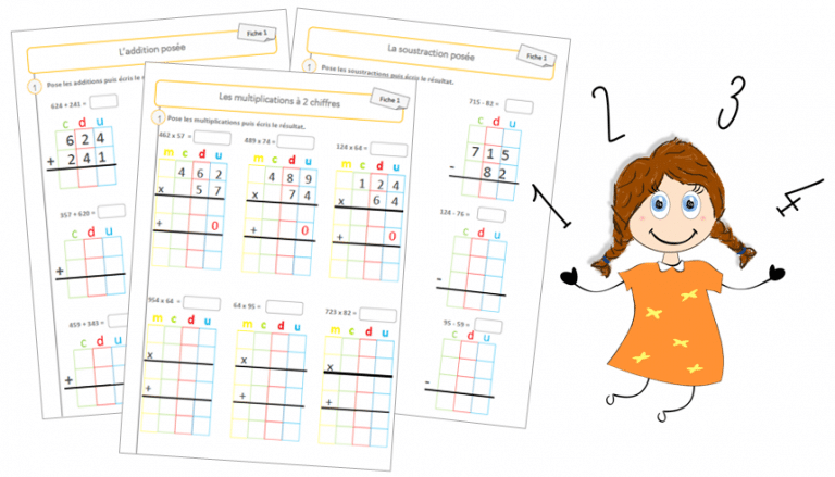 Fiches de calculs posés : additions, soustractions, multiplications et ...