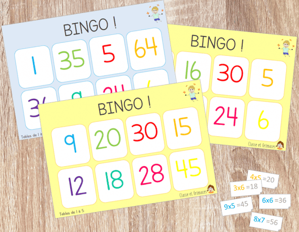 Bingo des multiplications ! - Classe et Grimaces - Mathématiques