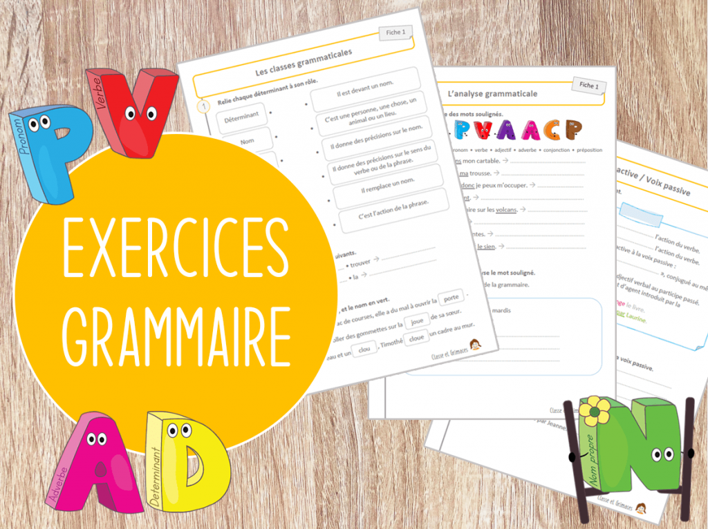 Fiches d'exercices Grammaire - CM1-CM2 - Classe et Grimaces