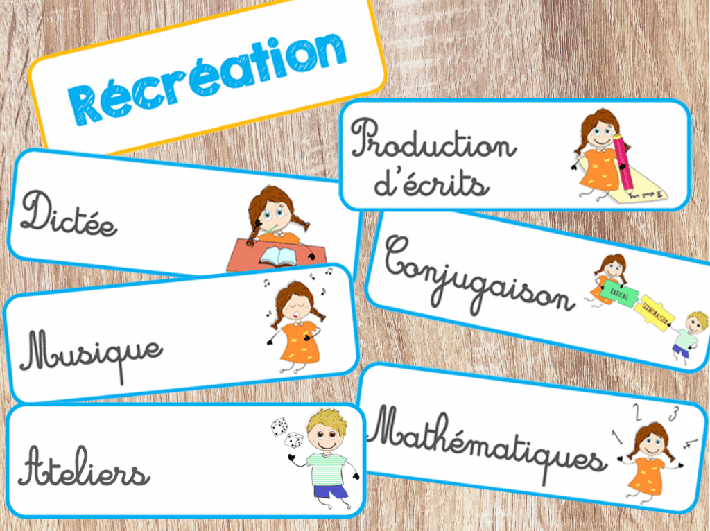 Etiquettes - Programme du jour - Classe et Grimaces